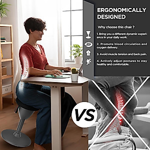 QIGEEKU Adjustable Standing Desk Chair, Ergonomic Wobble Stool Standing Desk Stool, Encourage Good Posture, Height Adjustable Stool 19-27", Non-Slip Base, Active Chairs for Adults