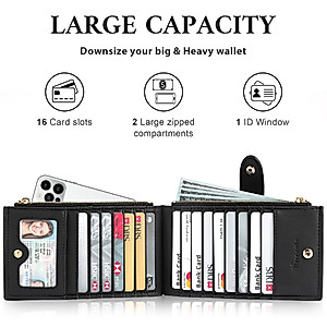 Travelambo Womens Walllet RFID Blocking Bifold Multi Card Case Wallet with Zipper Pocket Genuine Leather (Black)