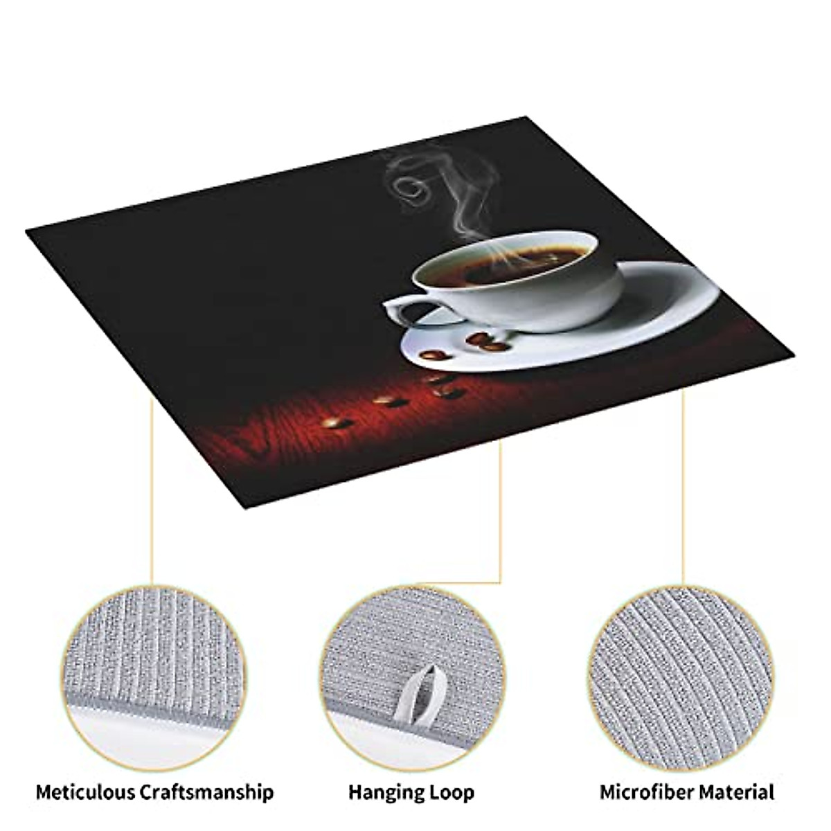 Hot Coffee with Coffee Bean Printed Drying Mat For Kitchen Ultra Absorbent Microfiber Dishes Drainer Mats Non-Slip Silicone Quick Dry Pad - 18 X 16inch