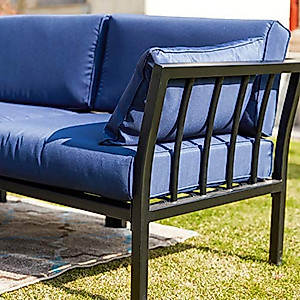 PatioFestival Conversation Set Outdoor Metal Furniture 4 Seats All-Weather Sectional Sofa Set with Cushioned for Garden,Lawn,Pool