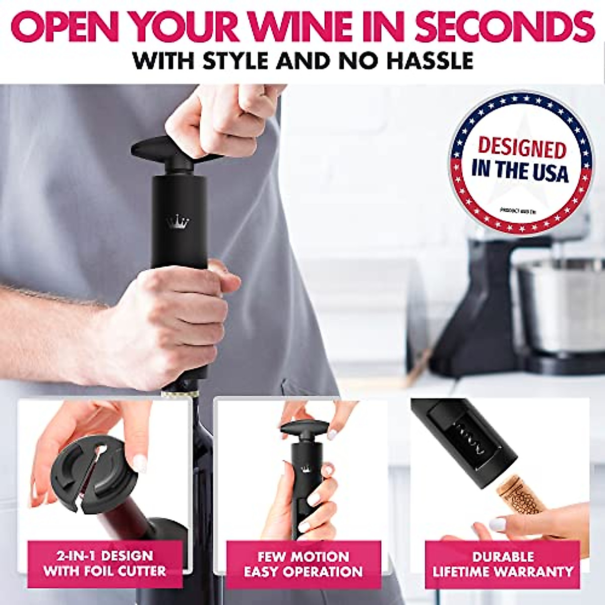 VINABON Self-Pulling Wine Opener - New 2023 2-in-1 Professional-Quality Twister Wine Corkscrews with Wine Foil Cutter - Manual Easy-Turn Wine Bottle Opener Corkscrew. Includes WineGuide Ebook