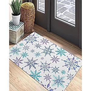 Indoor Door Mat Washable Mat 16x24 Inch - Outdoor Non-Slip Mat Absorbent Resist Dirt Doormats Christmas Winter Snowflake Tile Floor Mat for Entryway Patio Bathroom