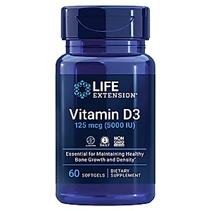 Life Extension Vitamin D3 125 Mcg (5000 Iu) – Promotes Bone Health, Brain Health And Immune Function – Non-gmo – Gluten-free – 1 Daily – 60 Softgels