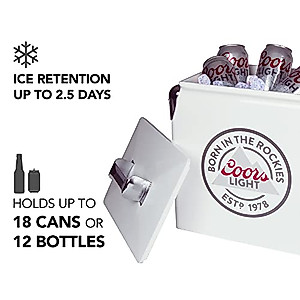 Coors Light Retro Ice Chest Cooler with Bottle Opener 13L (14 qt), 18 Can Capacity, White and Silver, Vintage Style Ice Bucket for Camping, Beach, Picnic, RV, BBQs, Tailgating, Fishing