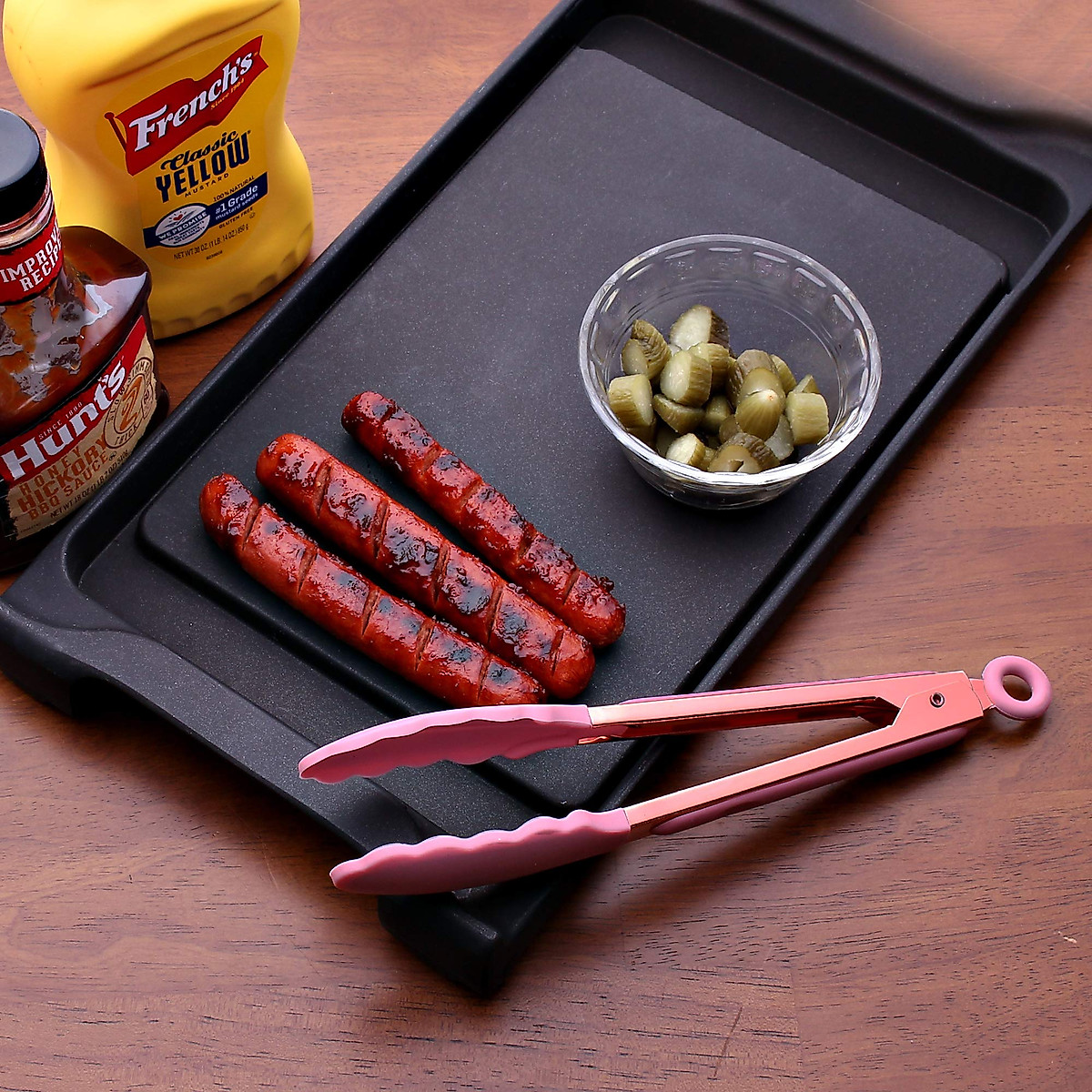 COOK WITH COLOR Stainless Steel Silicone Tipped Kitchen & BBQ Tongs Set, 2 Pc Tongs, Pink