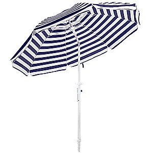 MEWAY 6.5ft Beach Umbrella with Sand Anchor & Tilt Mechanism, Portable UV 50+ Protection, Outdoor Sunshade Umbrella with Carry Bag, for Garden Beach Outdoor