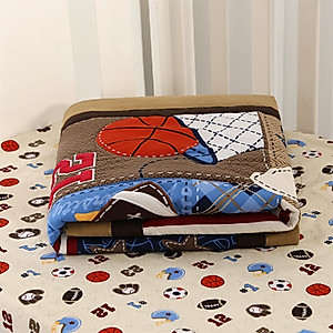 Wowelife Baby Crib Bedding Set for Boys and Girls Sports Premium 3-Piece Baby Bedding Set Brown Football Basketball Rugby Crib Bed Set Baseball, Breathable and Soft