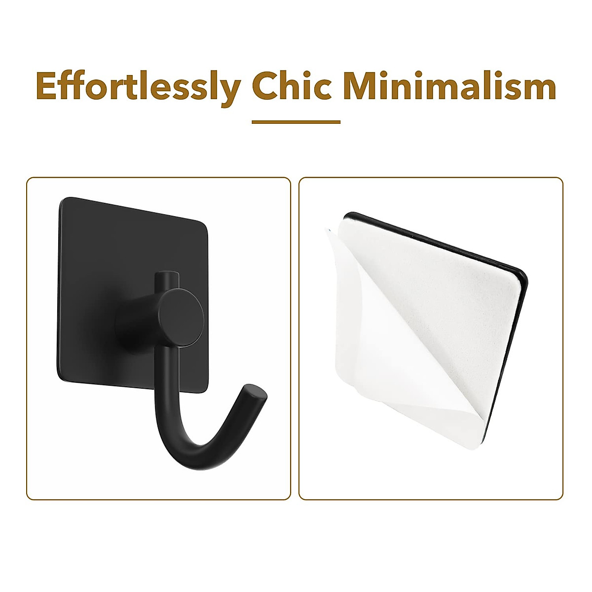 Self Adhesive Hooks,Heavy Duty Stick On Wall and Door Hooks for Hanging,Bathroom Towel Hooks and Kitchen Hallway Sticky Black Hooks,Coat Hooks Robe Hook Wall Mounted,Stainless Rustproof,4 Pack