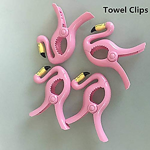 Ycnpeatt Beach Towel Clips, 2 Pcs Flamingo Towel Clips Portable Pink Clothes Grip Sunbed Pegs for Holiday Chair Pool