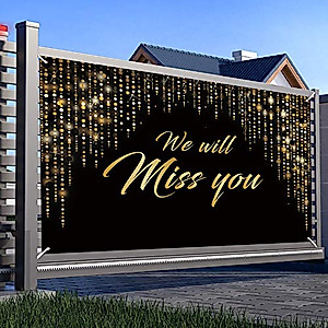 Luxiocio We Will Miss You Banner Decorations, Extra Large Going Away Party Backdrop Supplies, Black Gold Farewell Party Retirement Graduation Office Work Party Poster Photo Booth(6 x 3.6ft)