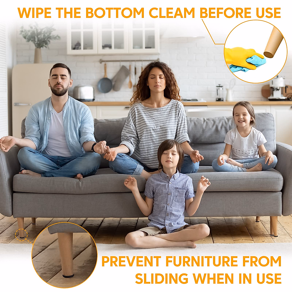 Non Slip Furniture Pads for Hardwood Floors, Cuttable Self Adhesive Silicone Anti Skid Pads Grippers for Furniture Electronics Home Appliances, 4 x 40 Inches (Black)