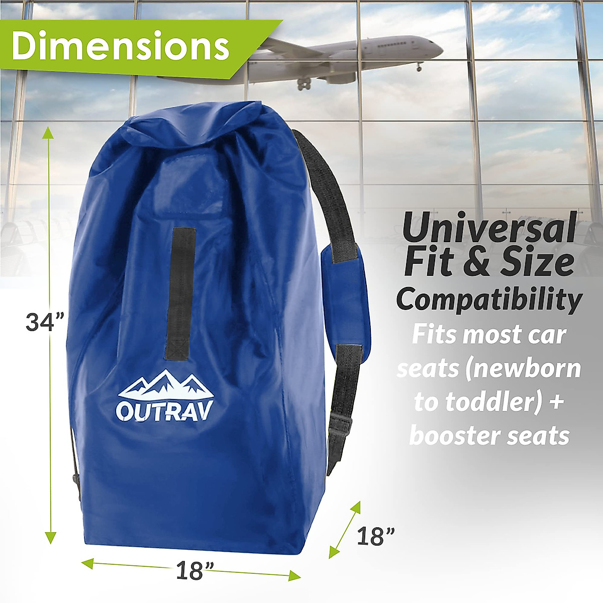 Car Seat Travel Bag with Backpack Straps – Protective Airport Approved Airplane Baggage Gate Check Luggage Storage Sack for Traveling with Booster or Carseat – Universal 2-in-1 Carrying Jacket System