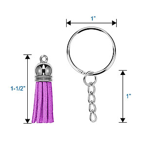 selizo 100Pcs Key Chain Ring with Chain and Tassel Pendants Bulk for Keychain Crafts Jewelry Making