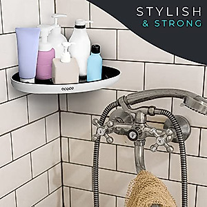 Bathroom Floating Organizer Corner Shower Caddy Shelf. Wall Mount With Extra Strong Self Adhesive, No Drilling, Easy Drainage and Rustproof. (White/Black)