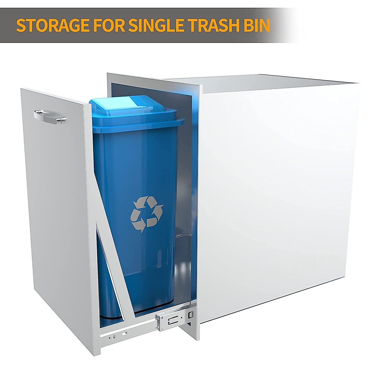 OUKIDR Built-in Single Trash Drawer Stainless Steel Outdoor Kitchen Trash Drawer Storage One Trash Bin for Outdoor Kitchen BBQ Island,14" W X 27" H X 20" D