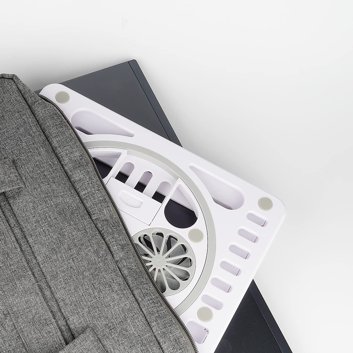 PHOCAR Laptop Cooling Pad, Adjustable Laptop Stand with Cooling Fan for MacBook, Compatible with iPad, iPhone Pro Max, MacBook, Dell, HP, Surface, from 7' to 17' Phones or Laptops-Black