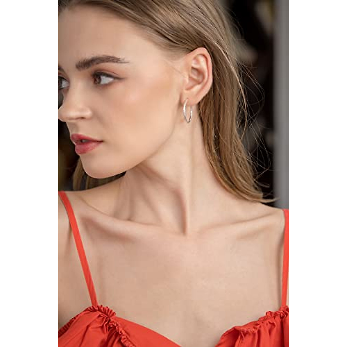 Sterling Silver Hoop Earrings for Women Girls 1 Inch, Diamond-cut Textured Design 2mm wide by 25mm Diameter