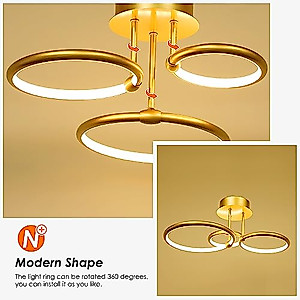 Cresmar 25W LED Ceiling Light with Remote Stepless Dimmable 3000-6000K，Modern Flush Mount Ceiling Lighting Fixture Memory Function 3 Rings Round Chandelier Ceiling Lamp for Bedroom, Living Room…