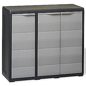 Festnight Garden Shed Three Door Outdoor Storage Cabinet with 2 Ventilated Adjustable Shelves Patio Waterproof Tool Shed Lawn Care Equipment Pool Supplies Storage Organizer