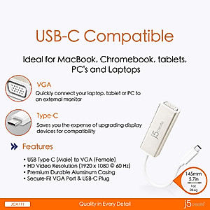 j5create USB 3.1 Type-C to VGA Adapter JCA111