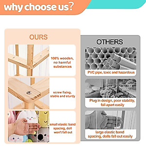 ACEPRUT Wood Stuffed Animal Storage Holder with Storage Basket, Space Save Three Tier Vertical Large Stuffed Animal Zoo Organizer for Playroom Bedroom, Toy Storage Birthday Gifts for Kids