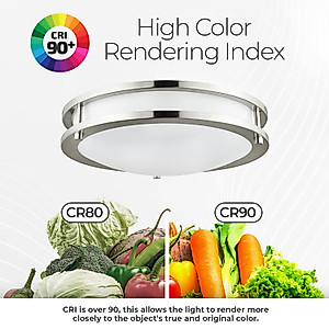 Diodesy 12 Inch LED Ceiling Light Fixture, 15W Flush Mount Ceiling Light Fixture for Bathroom Hallway Living Room and Bedroom, Dimmable, 1050LM, 2700K-5000K 5CCT Adjustable, Brushed Nickel, ETL.