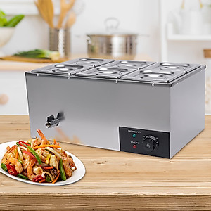 6 Pan Commercial Food Warmer Countertop with Lids, Electric Food Warmer Steam Table, 600W Professional Buffet Servers and Warmers Stainless Steel Buffet Bain Marie with 86-185°F Temp Control