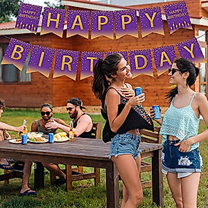 Birthday Decorations for Women Purple, Happy Birthday Banner Purple, Purple and Gold Party Decorations for Purple Birthday Backdrop…