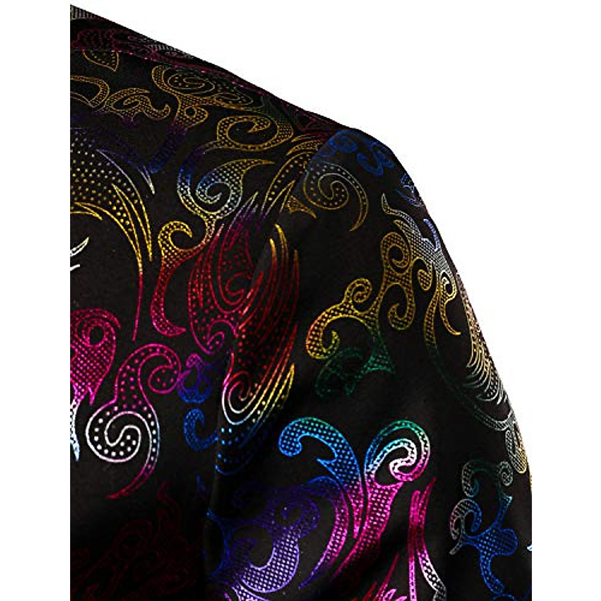 ZEROYAA Men's Luxury Prom Design Slim Fit Long Sleeve Button up Party Dress Shirts ZZCL48 Black Multicolored Large