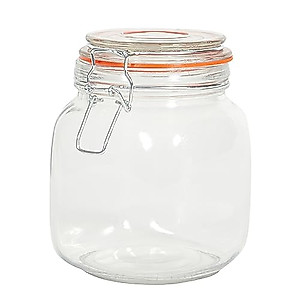 Mason Jar With Lid (Clear), By Home Basics | Single Mason Jar For Pickles, Sauces, Jelly, Condiments, and Snacks | Holds Four Cup, Medium
