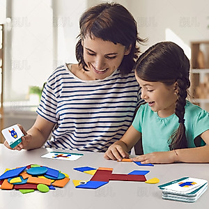LiKee Wooden Pattern Blocks (37 Blocks& 50 Cards) (Third Edition)