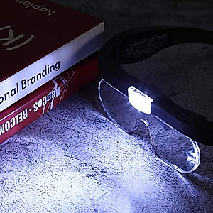 YOCTOSUN Rechargeable Magnifying Glasses, Head Magnifier Glasses with 2 LED Lights and Detachable Lenses 1.5X, 2.5X, 3.5X,5X, Best Eyeglasses Magnifier for Reading and Hobby