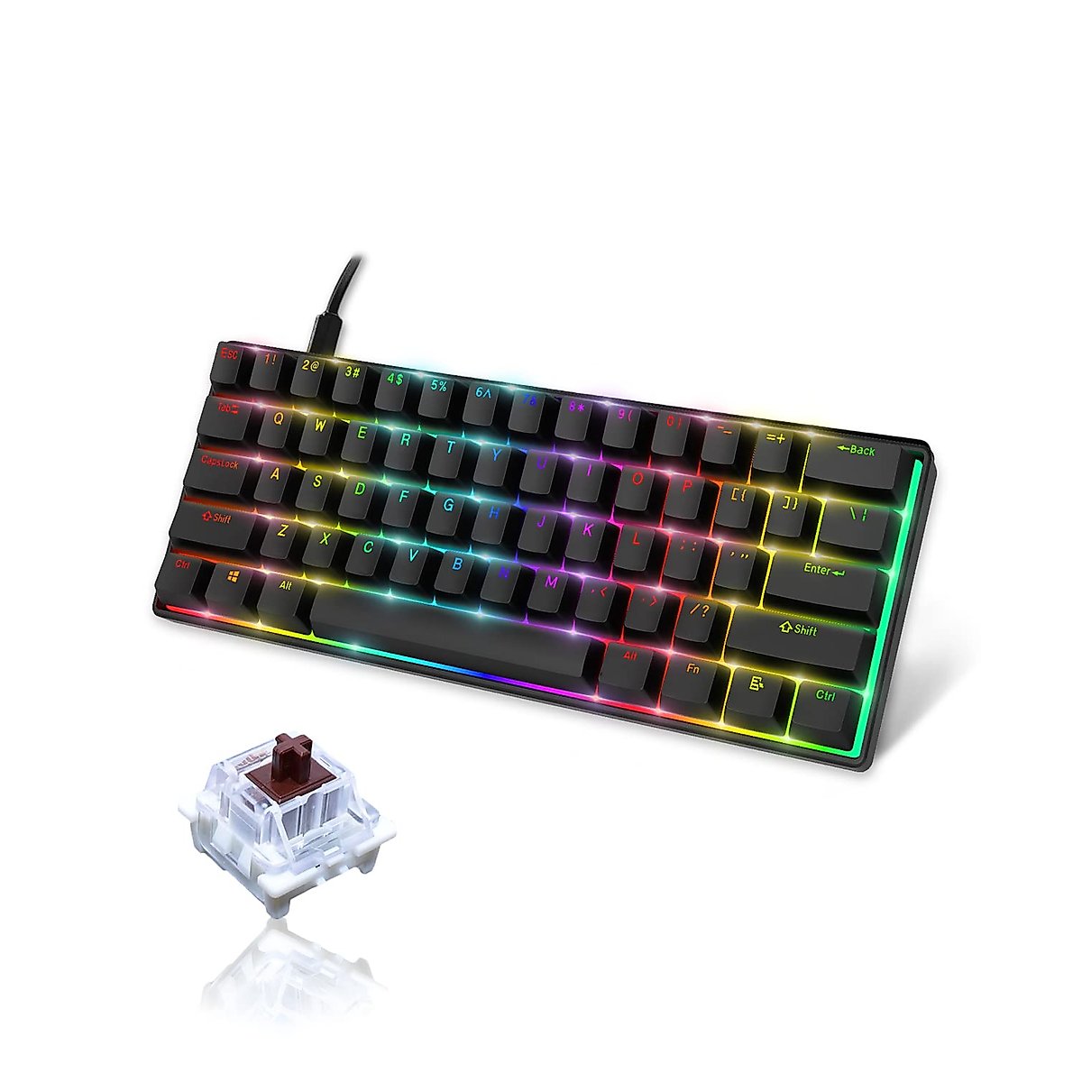 VIMUKUN 60% Mechanical Gaming Keyboard,RGB Backlit Wired Ultra-Compact Mini Keyboard, Waterproof 61 Keys Keyboard with Brown Switch for Windows Laptop/PC/Mac