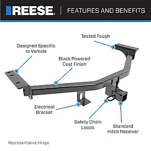Reese Towpower 44601 Class III Custom-Fit Hitch with 2" Square Receiver opening, includes Hitch Plug Cover , Black