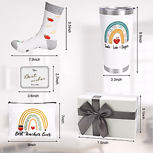 Teacher Appreciation Gifts From Students,Gifts for Teachers with 20 OZ Tumbler,Thank You Teacher Gifts for Women with Makeup Bag,Socks for Teacher Birthday Graduation Valentines Day Christmas Gifts