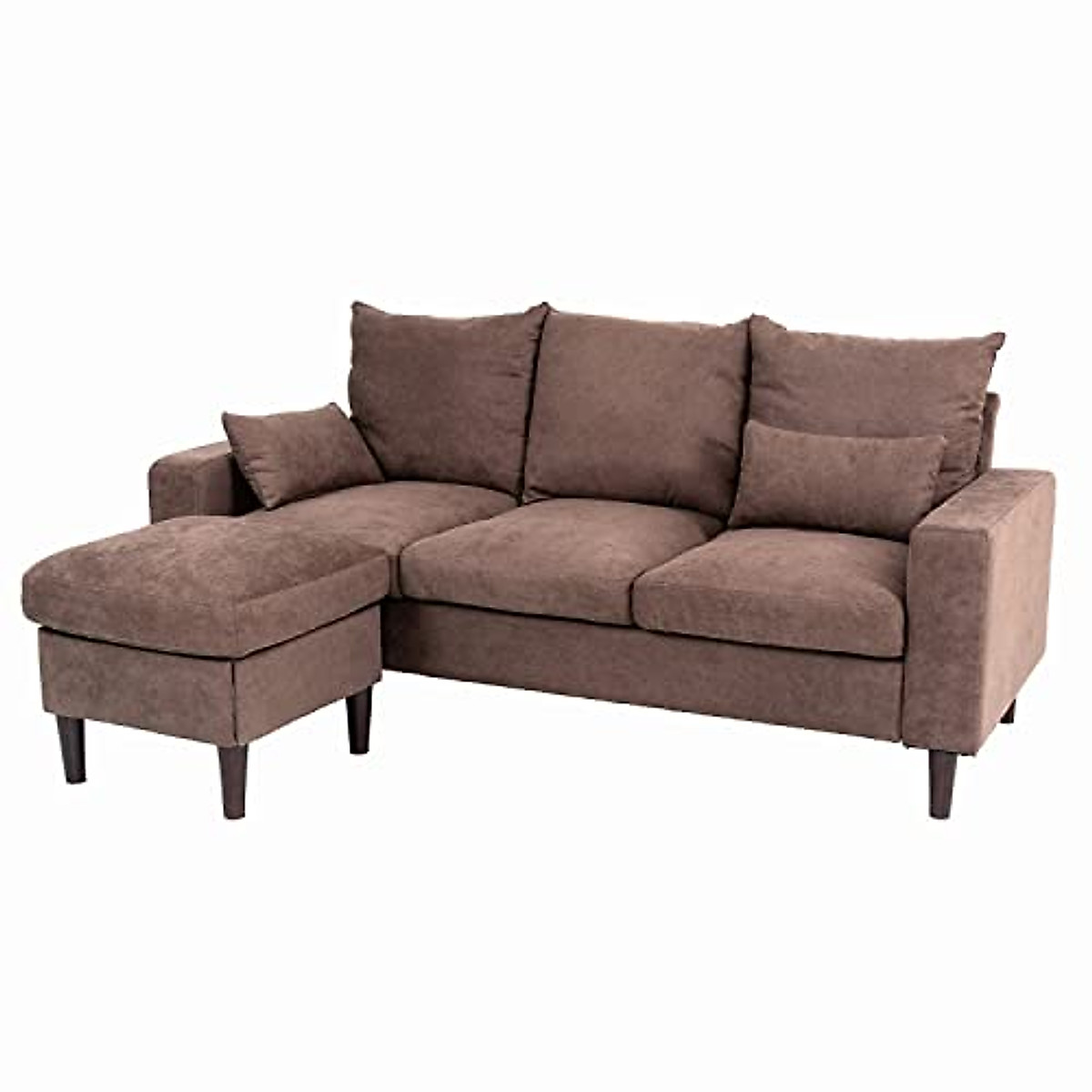 Panana Convertible Sectional Sofa Small Couch L-Shaped 3 Seat Linen Fabric Sofa for Small Space (Brown)