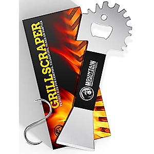 BBQ Grill Grate Scraper - Wide Portable Grill Scrubber Fits Almost Any Grill, Griddle, Smoke Or Oven Grates - Compact Non Slip Stainless Steel Grill Cleaner Tool with Built in Bottle Opener