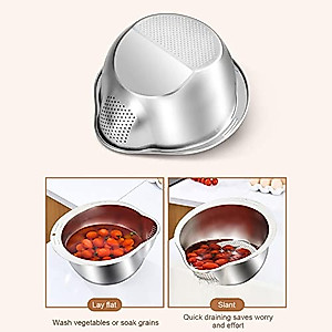 Stainless Steel Rice Washing Bowl Rice Washing Drain Basket Japanese Rice Washing Bowl With Side Drainer For Washing Fruits Vegetables