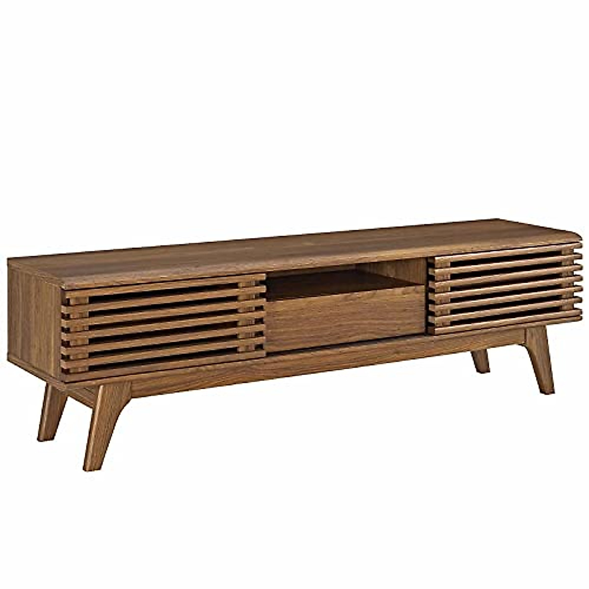 Modway Render Mid-Century Modern Low Profile 59 Inch TV Stand in Walnut