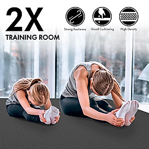 FrenzyBird 6’x4’ Large Yoga Mat ¼” Extra Thick Exercise Mat with 2 Bundling Ribbons Eco Friendly TPE Fitness for Women & Men, Yoga, Pilates, Gym and Floor Workouts Black