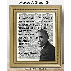 Positive Affirmations Wall Decor for Kids: "Change Will Not Come If We Wait" Barack Obama 8x10 Inspirational, Motivational Poster & Motivational Wall Art Office Decor for Men & Women