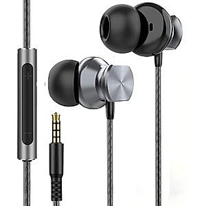 HOISTAC Wired Earbuds with Microphone, in-Ear Headphones, 3.5mm Extra Bass Earbud Headphones, Memory Foam, Custom Earbuds (S/M/L), Compatible with iPhone, iPad, Android, Laptop, MP3