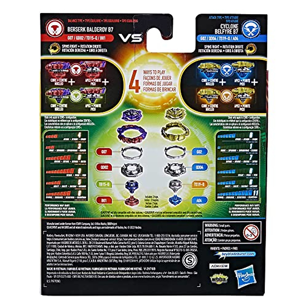 BEYBLADE Hasbro Burst QuadDrive Berserk Balderov B7 and Cyclone Belfyre B7 Spinning Top Dual Pack - 2 Battling Game Top Toy for Kids Ages 8 and Up
