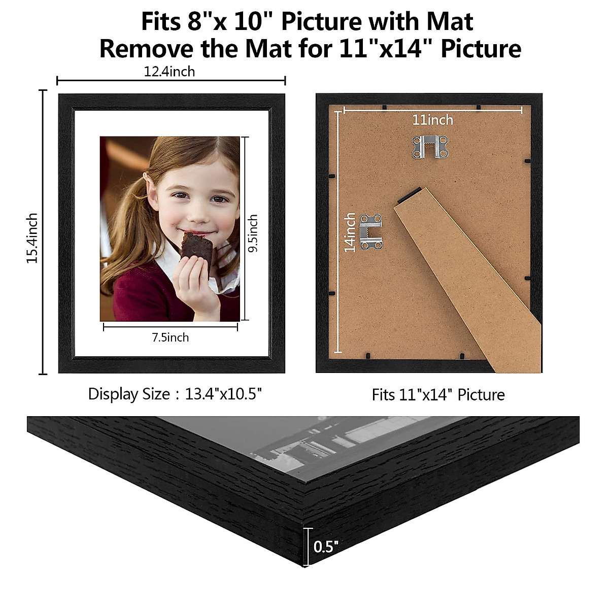 eletecpro 11x14 Picture Frame Set of 6, Display Pictures 8x10 with Mat or 11x14 without Mat, Photo Frames for Tabletop and Gallery Wall Home Decor, Horizontal and Vertical Mounting