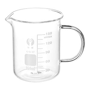 PATIKIL 150ml Glass Beaker with Handle, 3.3 Borosilicate Glass Graduated Printed Scale Measuring Cups with Spout for Kitchen Lab Liquids