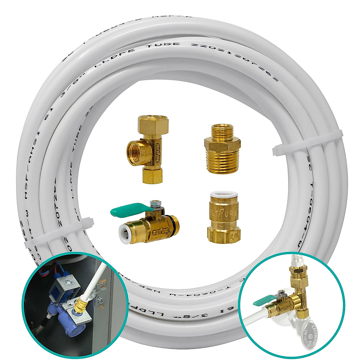 Metpure Ice Maker Fridge Installation Kit – 25' Feet Tubing for Appliance Water Line with Stop Tee Connection and Valve for Quick Installation, 3/8" Fittings for Potable Drinking Water