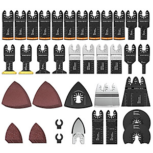 AMZWEI 154 Metal Wood Oscillating Tool Blade, Titanium Oscillating Saw Blades with Sandpaper, Quick Release Multi Tool Blades Kits for Dewalt Ryobi Milwaukee Rockwell Fein Makita