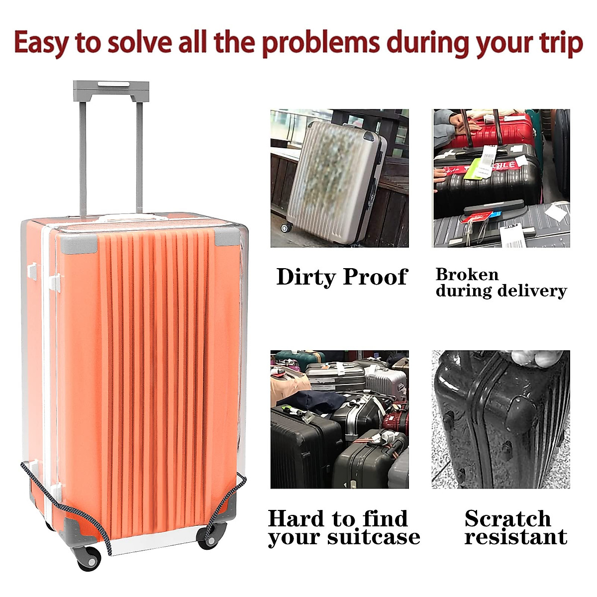 Esholife Clear PVC Luggage Cover Protectors 24 Inch Suitcase Cover for Suitcase TSA Approved 22-25Inch (22.44''H x 16.14''L x 11.41''W)