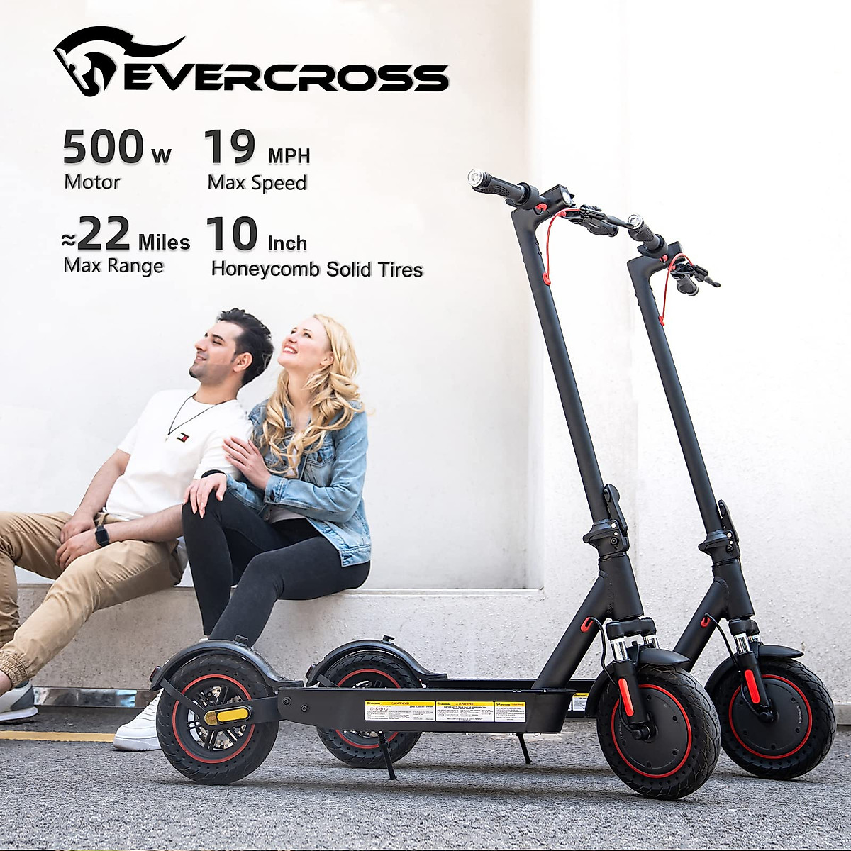 EVERCROSS EV10K PRO App-Enabled Electric Scooter, Scooter Adults with 500W Motor, Up to 19 MPH & 22 Miles E-Scooter, Lightweight Folding for 10'' Honeycomb Tires