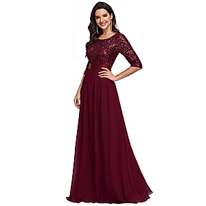 Ever-Pretty Women's Elegant A Line Crew Neck Half Sleeve Sequin Maxi Evening Dress Burgundy US24